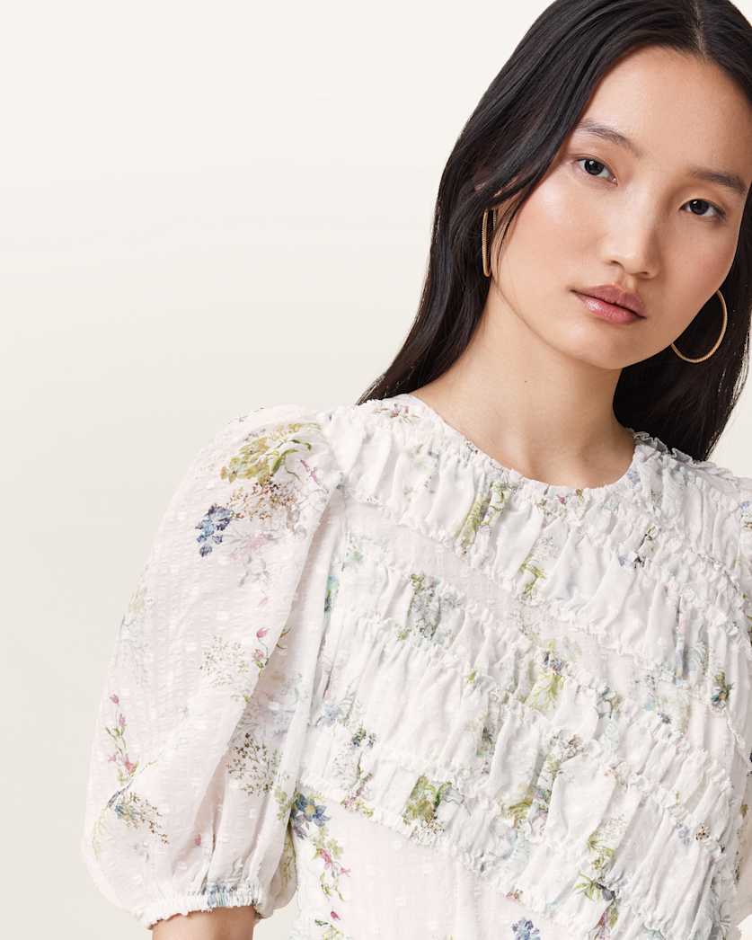 Serene Floral Print Midi Dress LACI ECRU WHITE | ALLSAINTS